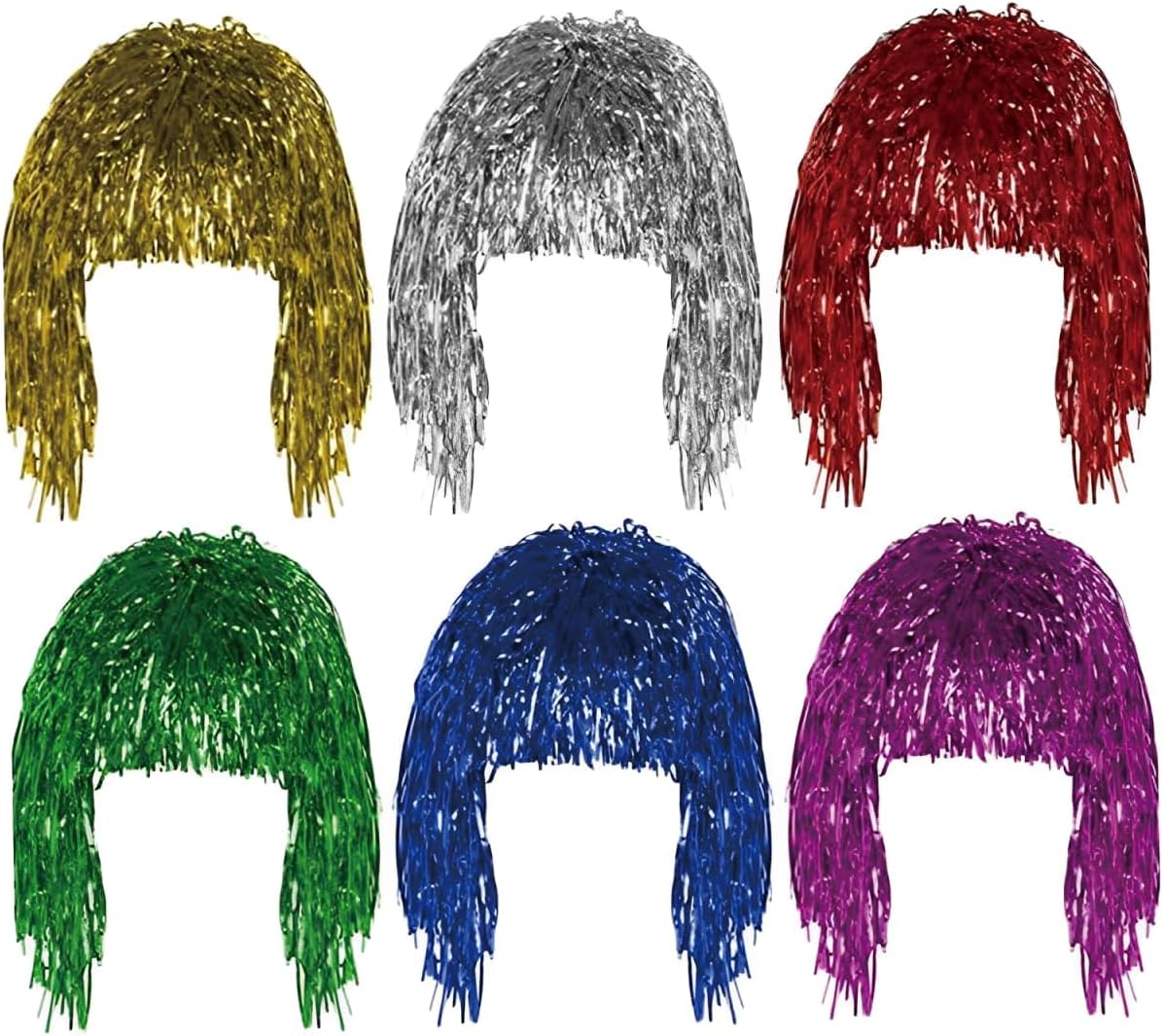 GraGra 6Pcs Metallic Foil Tinsel Shiny Wigs, Shiny Foil Wigs, Metallic ...
