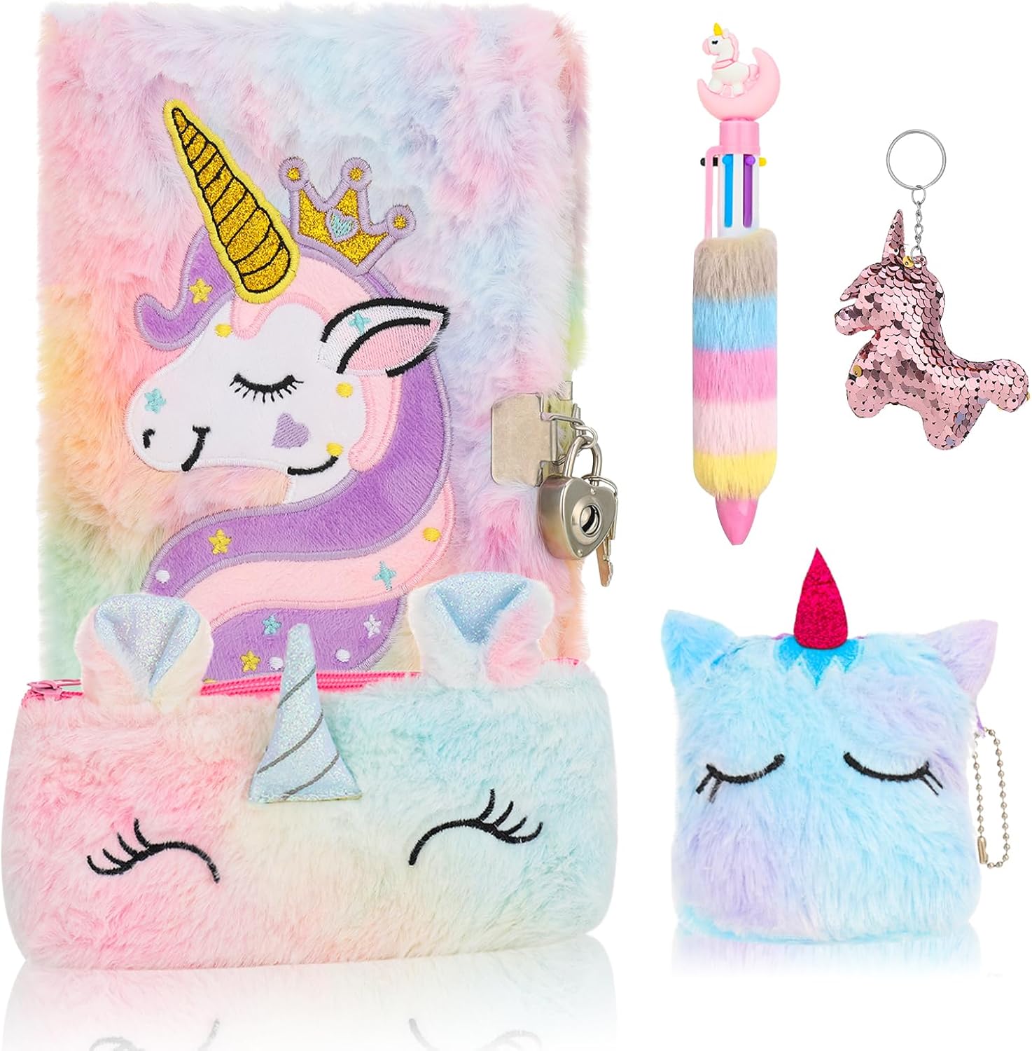 FRIUSATE Plush Unicorn Notebook, Girls Secret Diary Journal Notebook ...