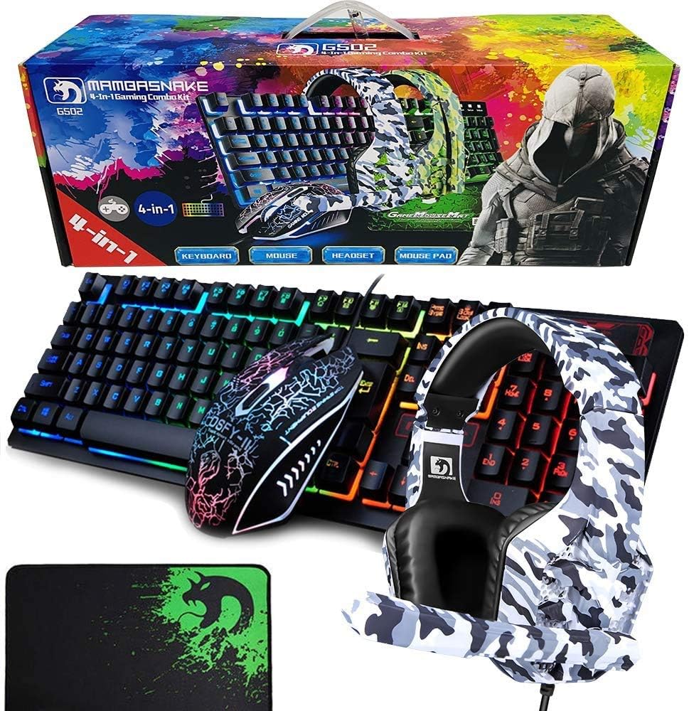 Amazon.com: Gaming Keyboard and Mouse Headset Combo,4 in 1, USB Wired ...