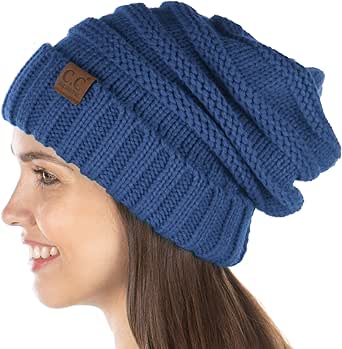 Funky Junque E2-100HAT-75 Women's Oversized Slouchy Chunky Knit Beanie Hat - Dark Denim at ...