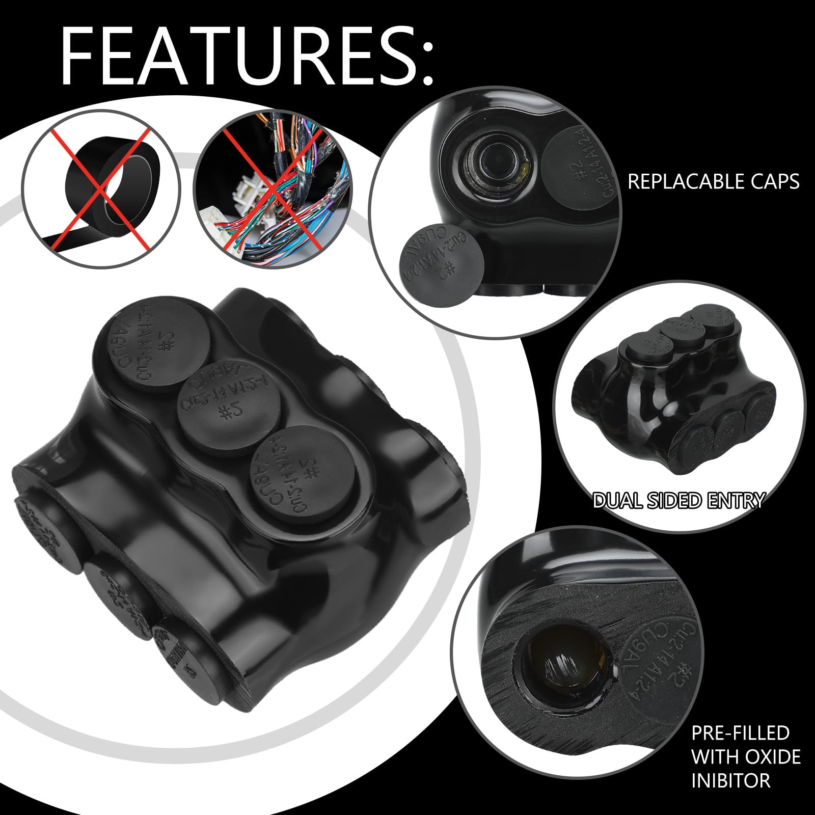 Snapklik.com : Copkim 5 Pack Black Multi Cable Connector Insulated ...