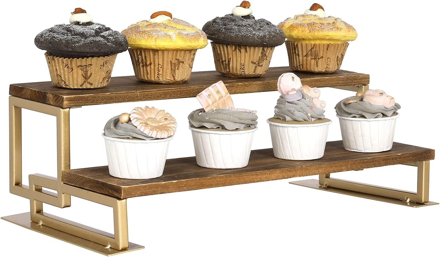 Amazon.com: MyGift 2 Tier Cupcake Stand with Burnt Brown Wood Platforms ...
