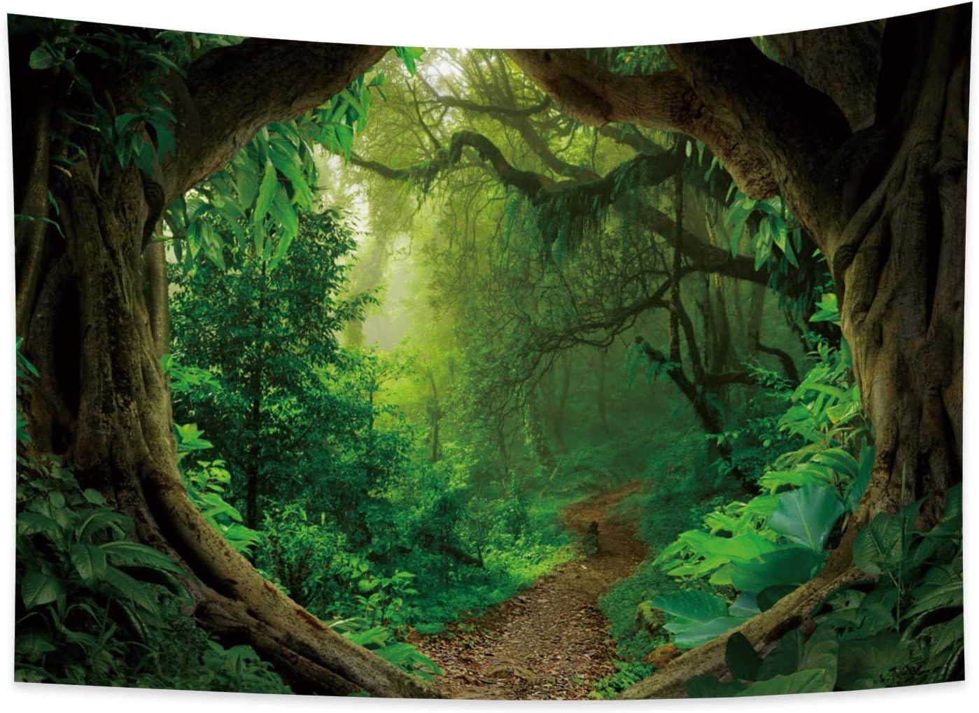 Virgin Forest Tapestry Green Tree in Misty Forest Tapestry Wall Hanging ...