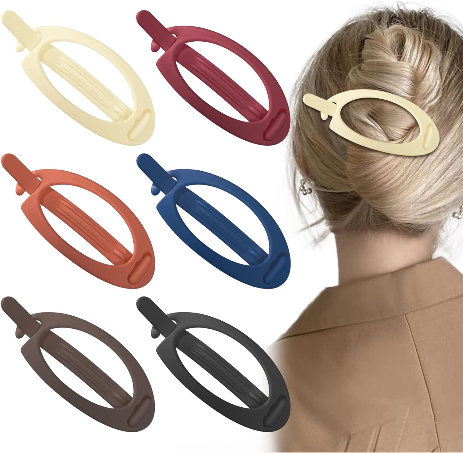6 Pcs Matte French Oval Hair Barrette Clip Plastic Bun Ponytail Holder ...