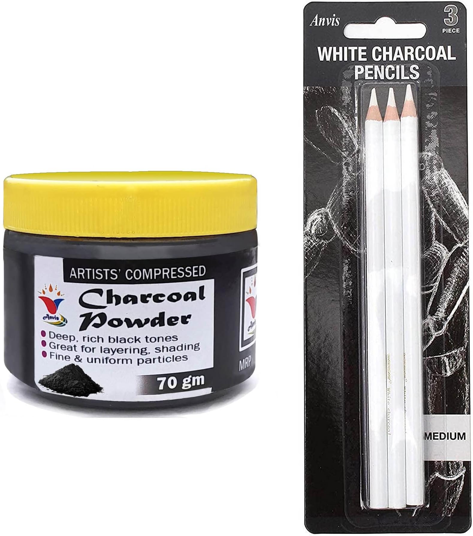 Artist Black Charcoal Powder with White Charcoal Pencil Set sketching ...