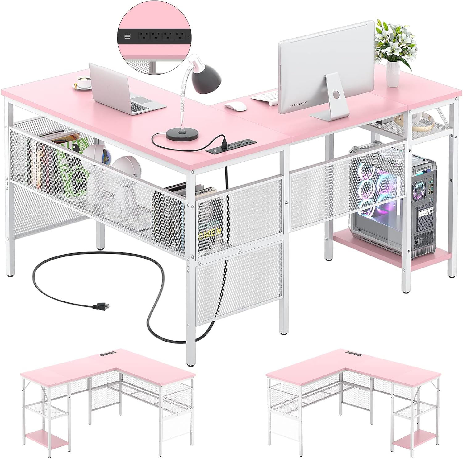 Amazon.com: Unikito L Shaped Computer Desk with Power Outlet and USB ...