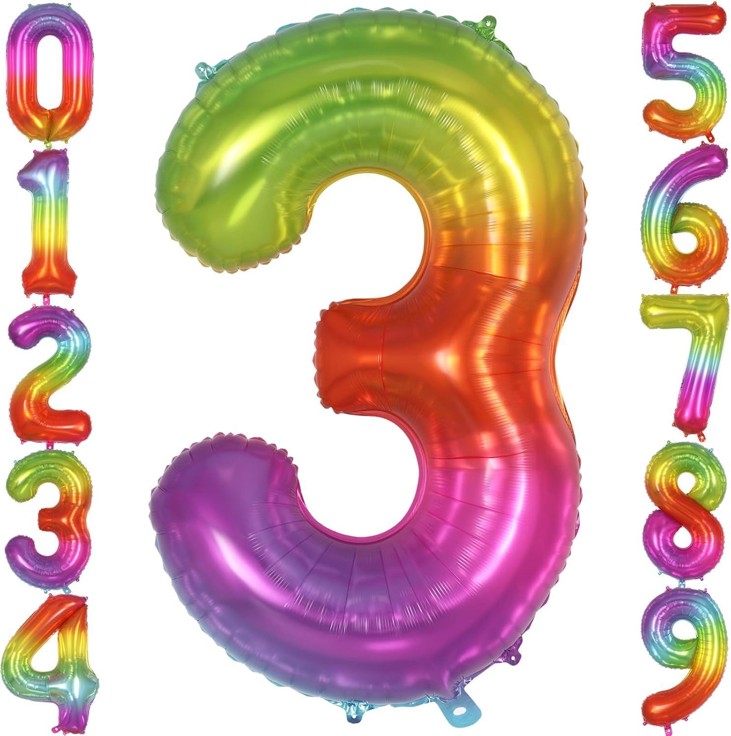 Amazon.com: Rainbow Number 3 Balloon 40 Inch, Big Large Foil Number ...