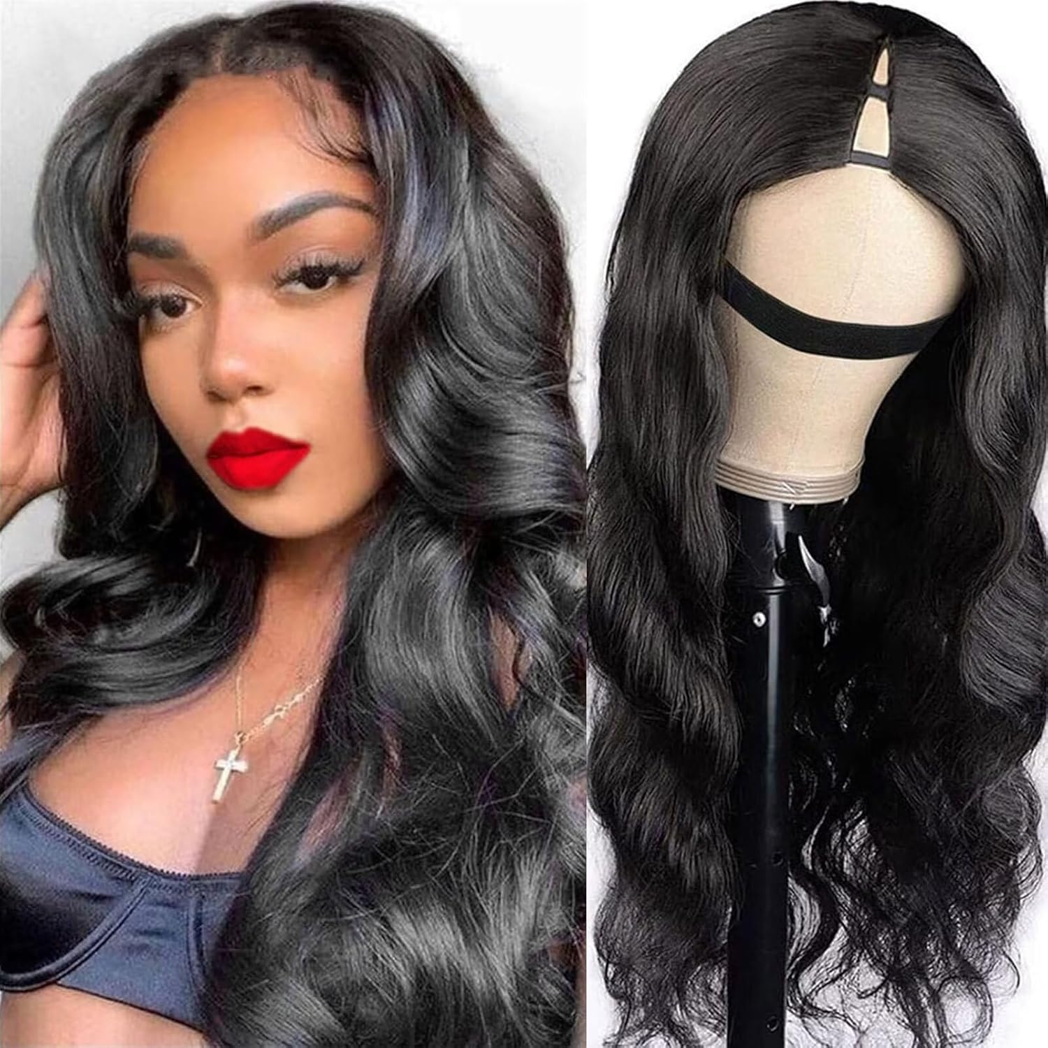 Amazon.com : Atikual Body Wave V Part Wig Short Brazilian Virgin Human ...