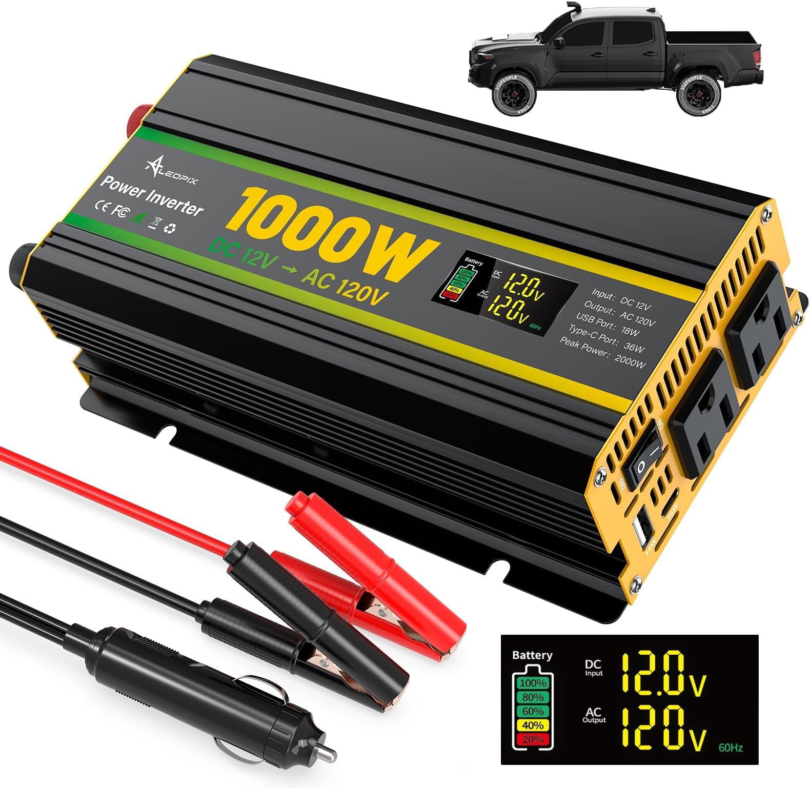 Amazon.com: 1000W Power Inverter 12V to 110V for Vehicles/Truck/Car ...