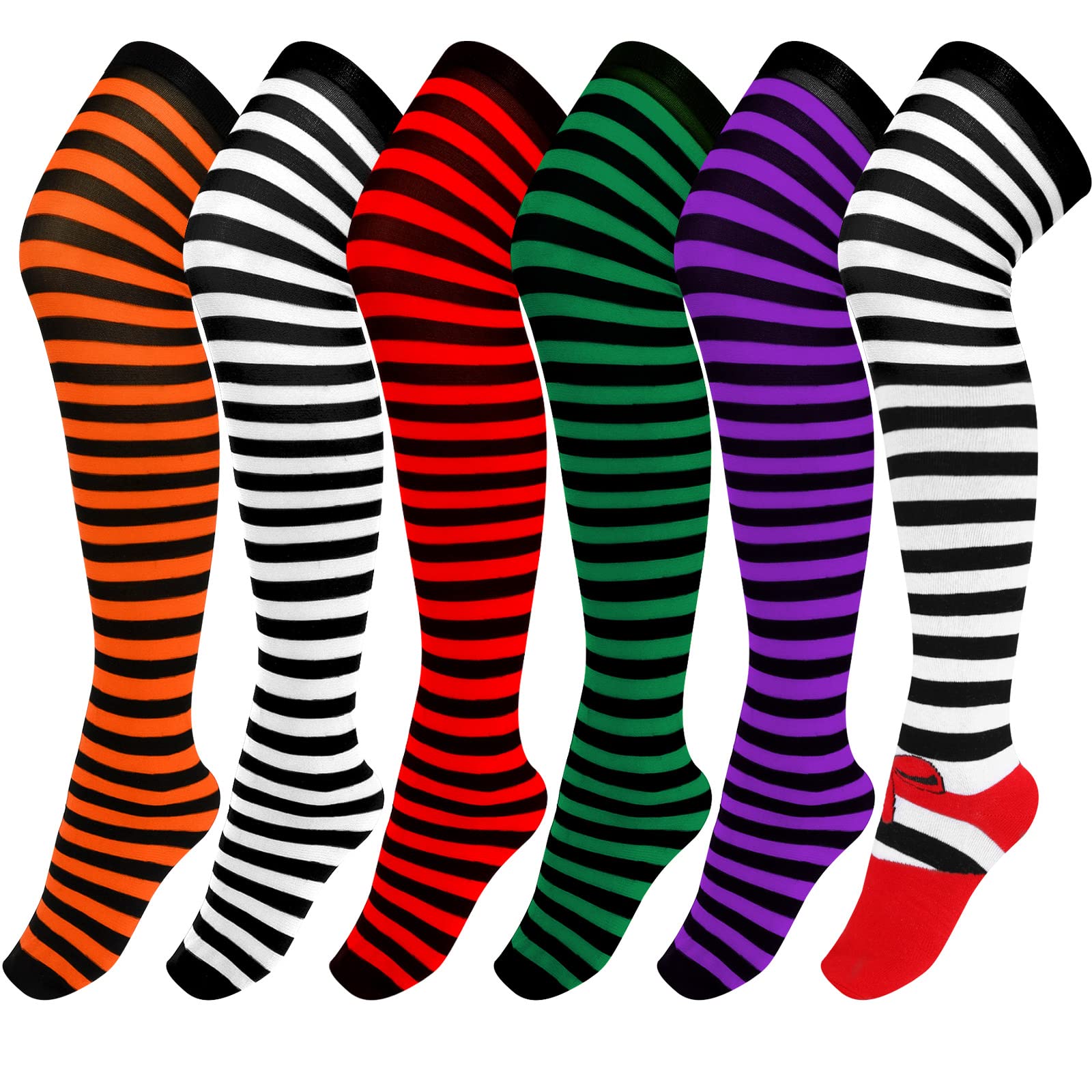 Amazon.com: Jinei 6 Pairs Halloween Witch Socks Striped Knee High Thigh ...