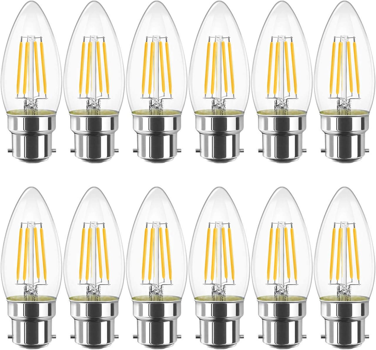 LVWIT B22 LED Filament Candle Bulb, C35 Bayonet Light Bulbs,470Lm, 4W ...