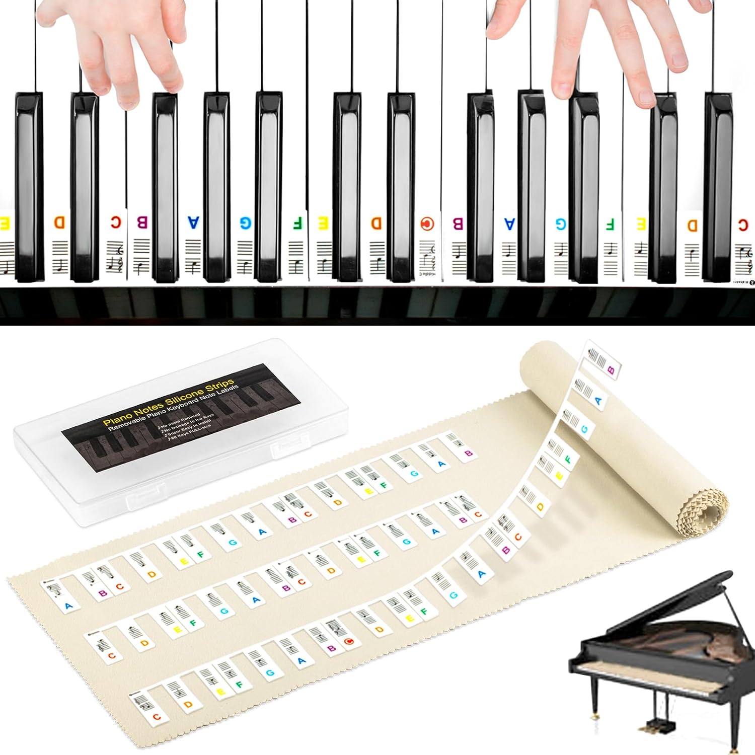 Amazon.com: Chrxbei Silicone Piano Key Stickers - 88 Keys, Removable ...