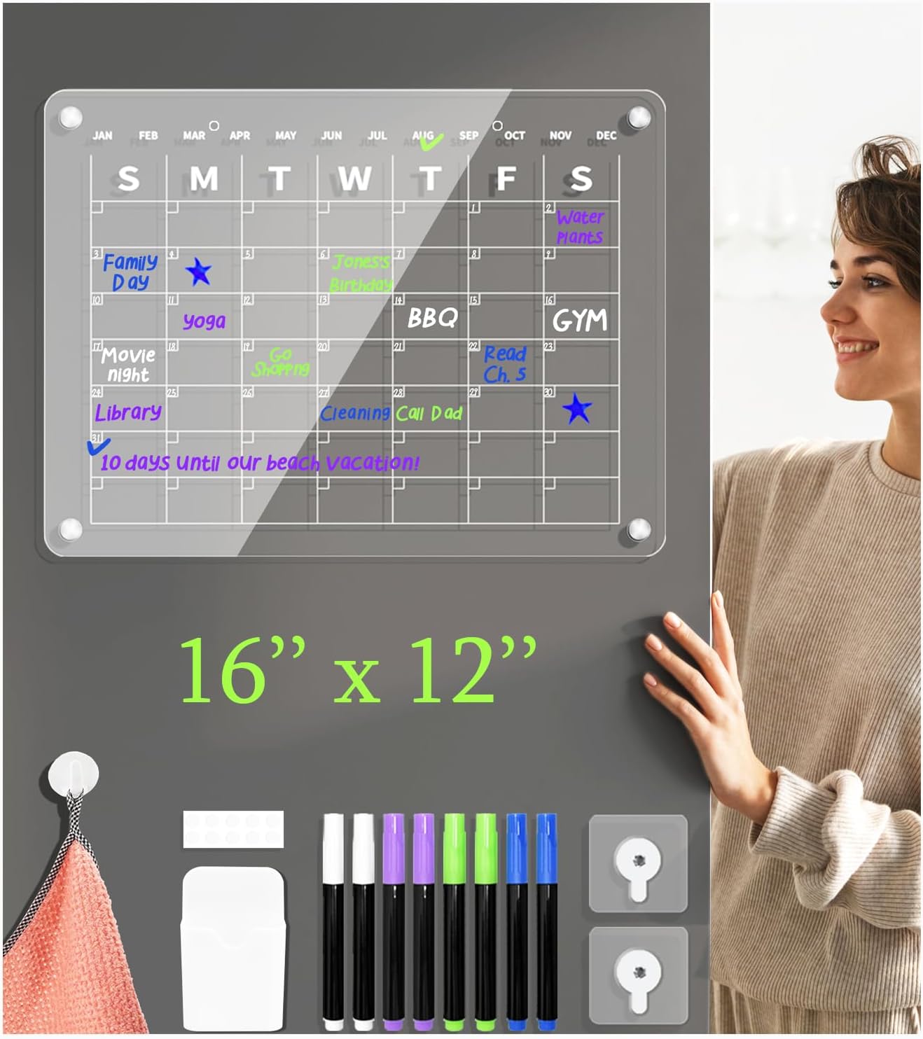 Amazon.com: Calenbuddy Acrylic Magnetic Monthly Calendar for Fridge ...