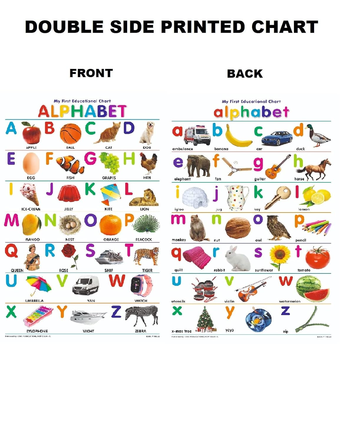 Buy English Alphabet Both Side Printed Chart for Kids Perfect For ...