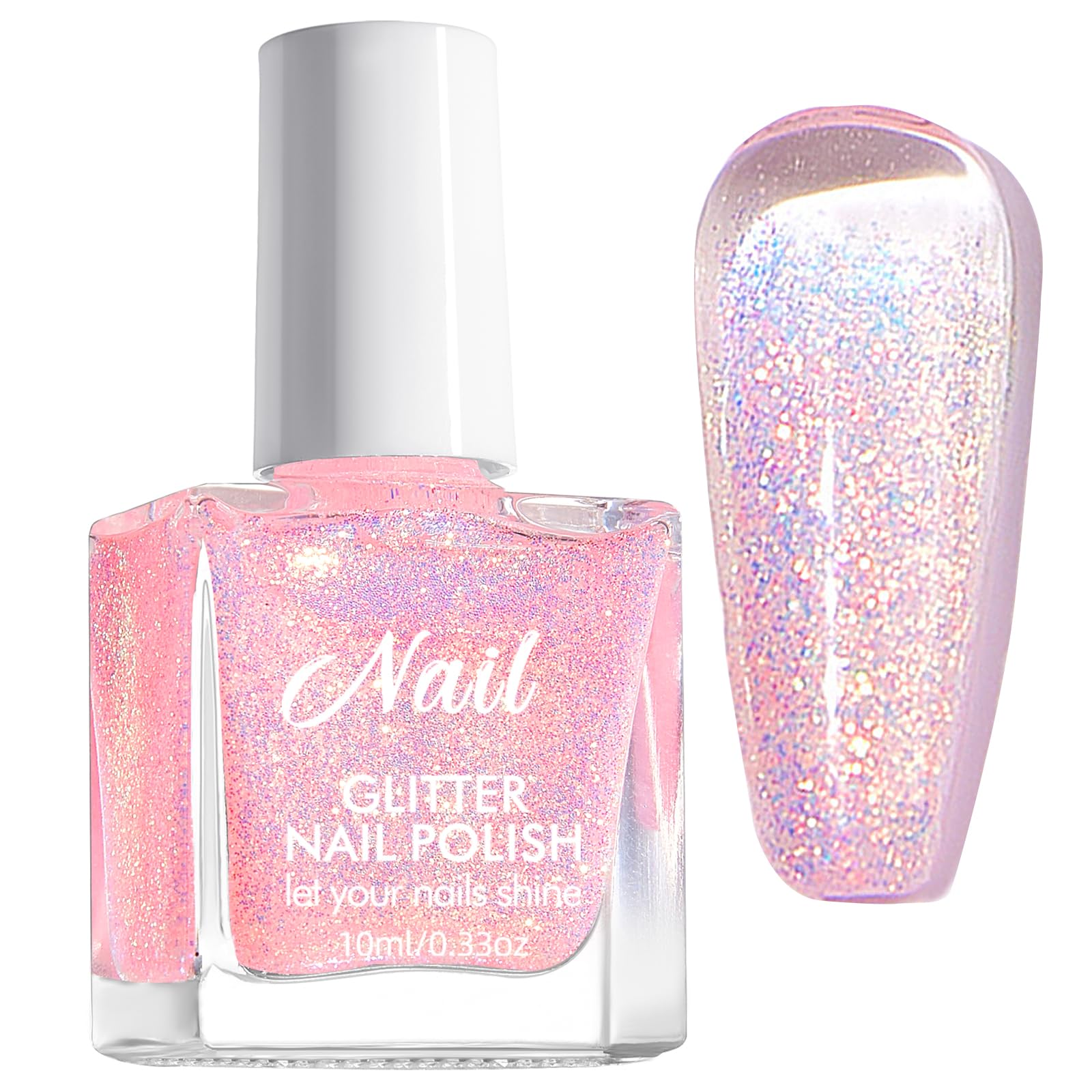 Glitter Nail Polish - Translucent Sparkly Nail Polish - Reflective Pink ...