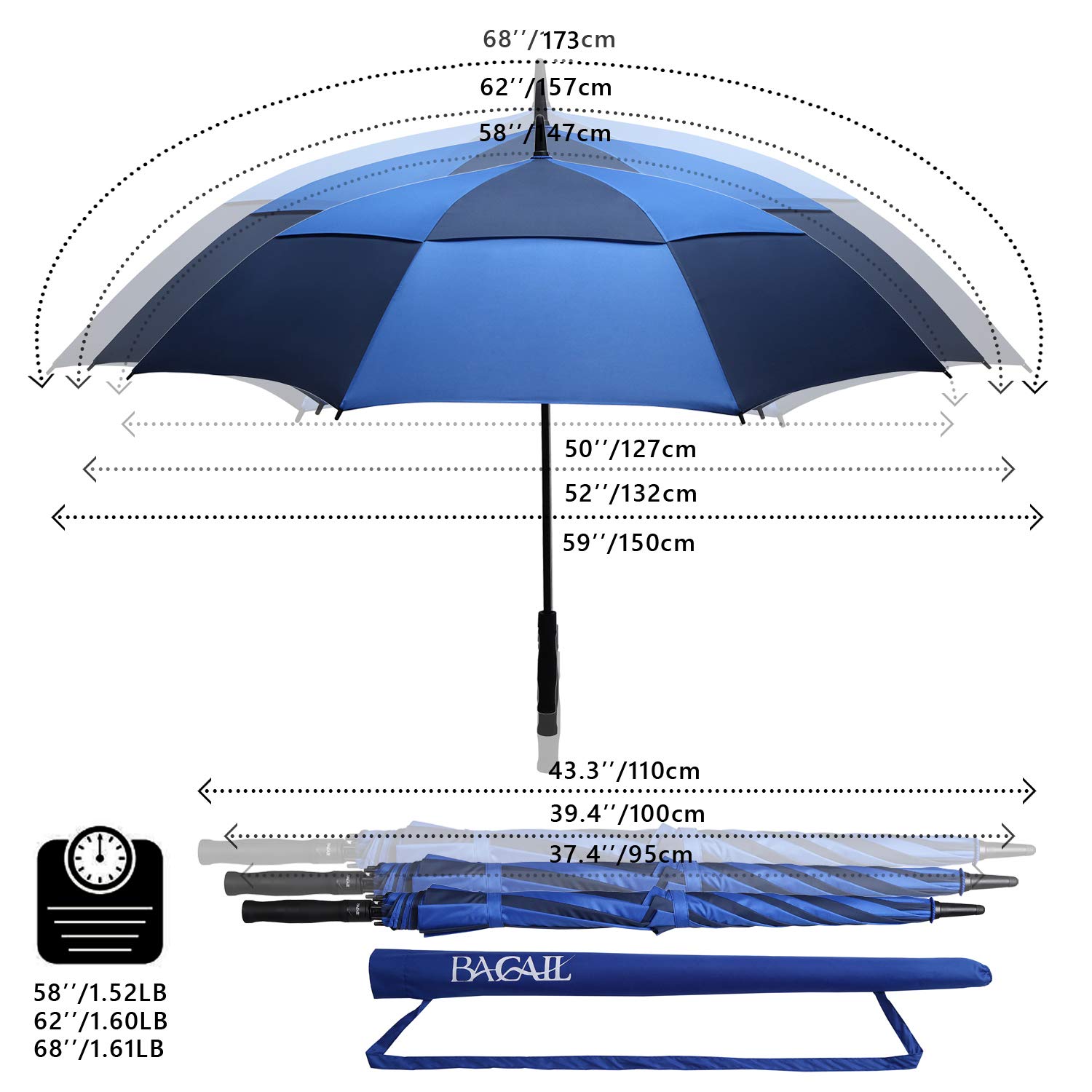 Snapklik.com : BAGAIL Golf Umbrella 68/62/58 Inch Large Oversize Double ...
