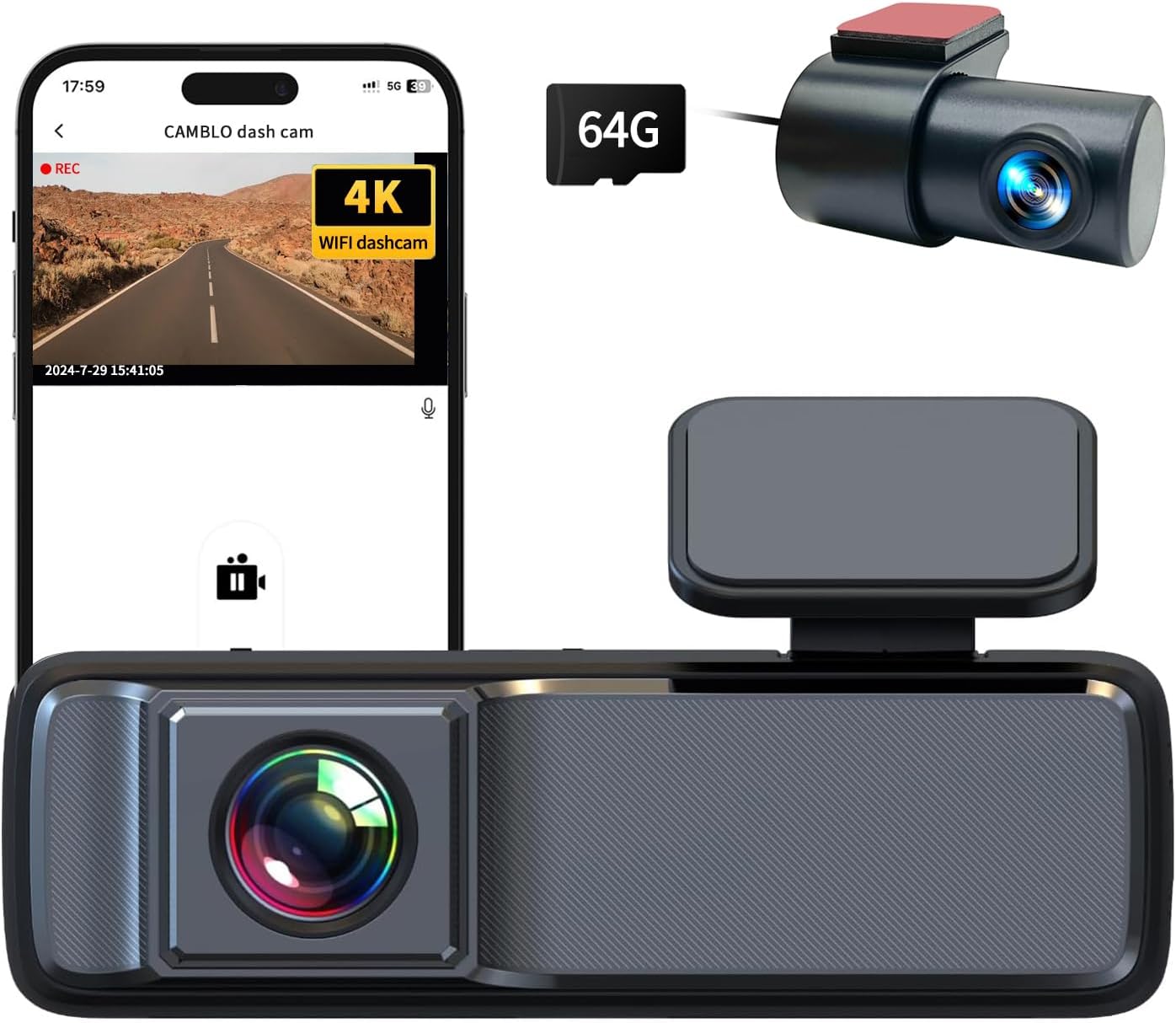 Amazon.com: CAMBLO Car Dash Cam Front and Rear,4K/2.5K Dash Camera for ...