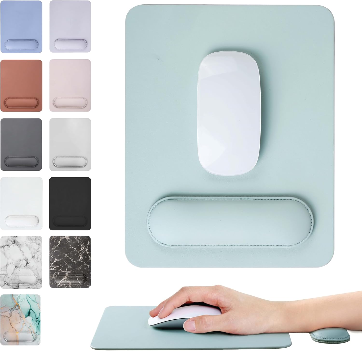 HABITU Vegan Leather Sage Green Mouse Pad with Removable Magnetic Wrist ...