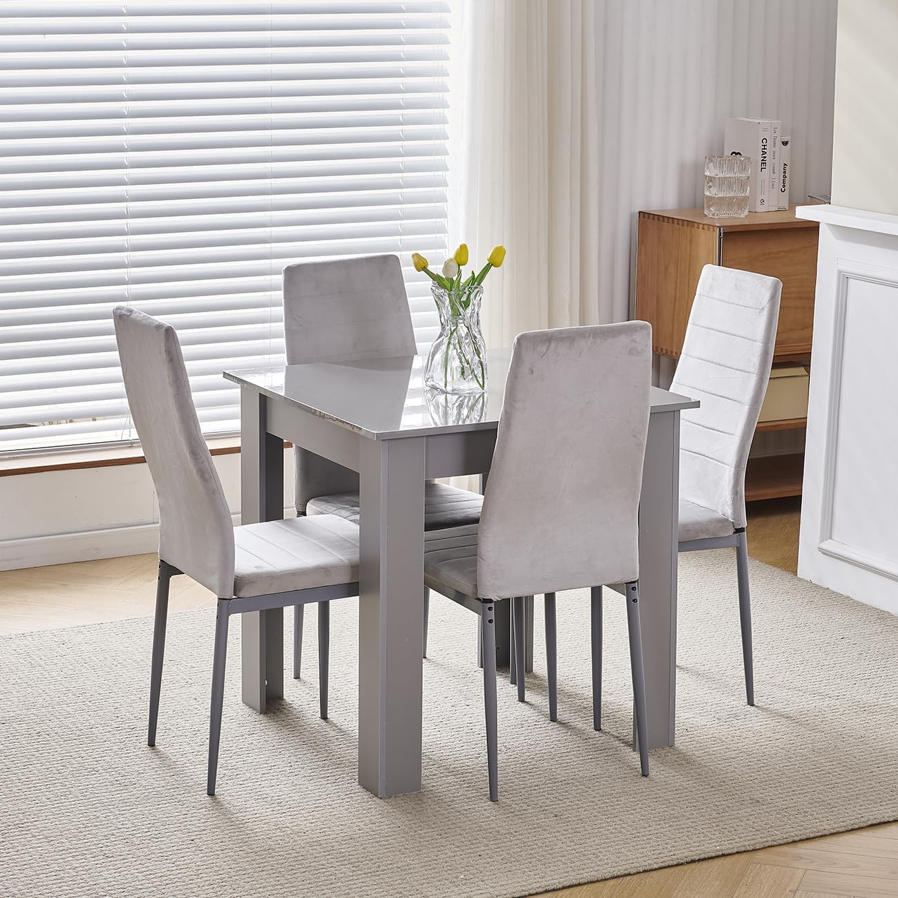 Homullel Small Dining Table and 4 Chairs, 4 Seater Table and Chairs Set ...