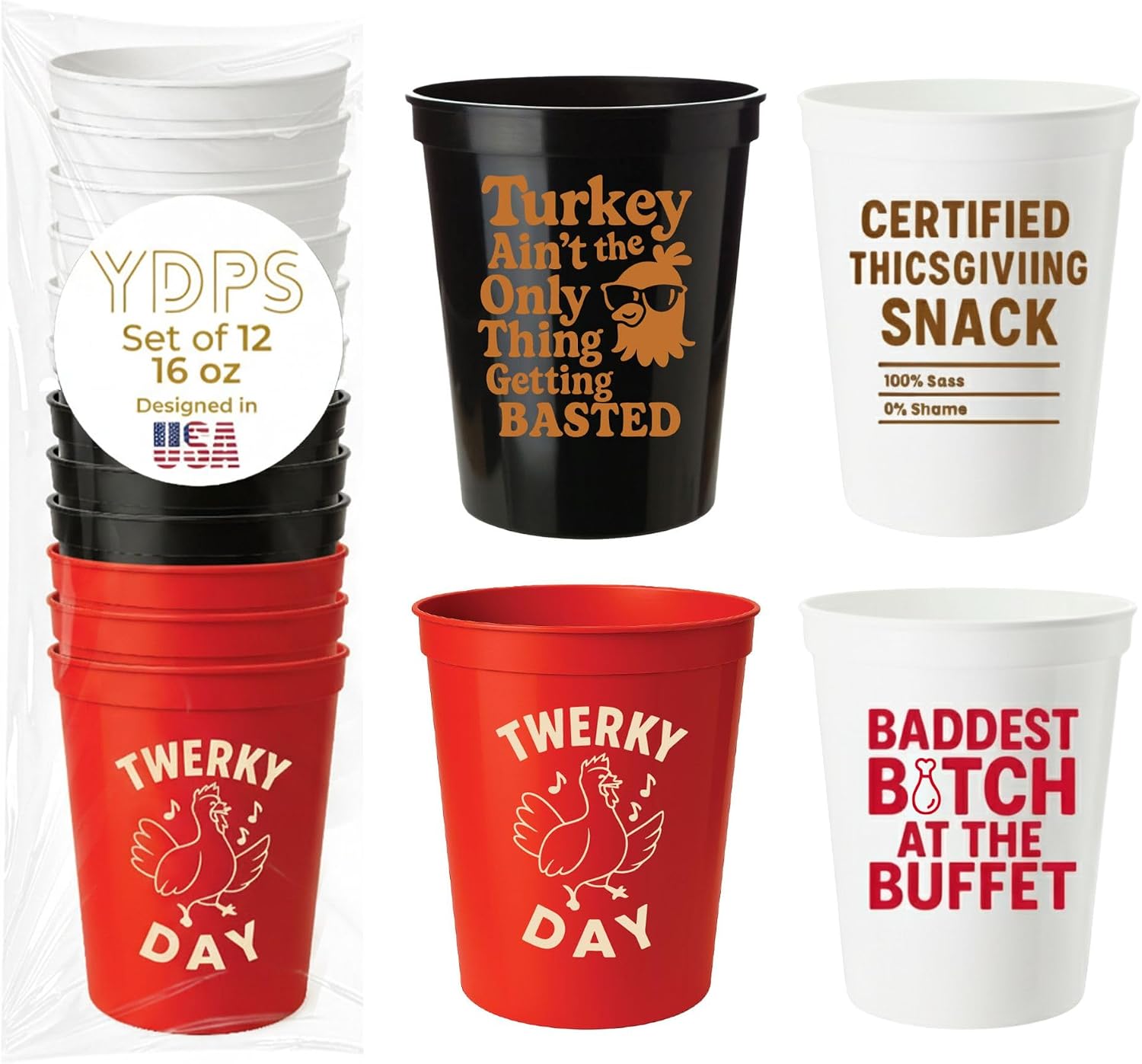 Friendsgiving Cups - Party Basted Style(4 Unique Designs) - Set of 12 ...