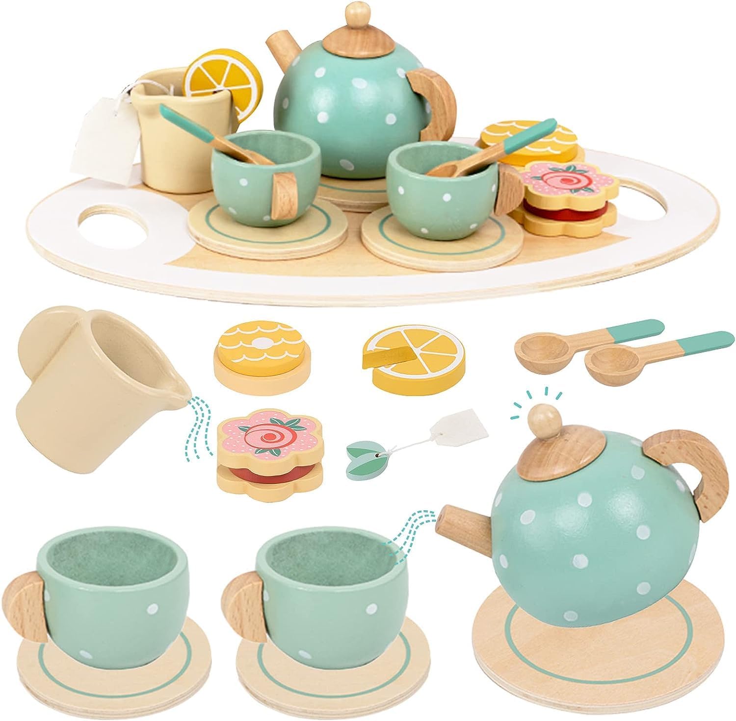 Amazon.com: YAANI Wooden Tea Set for Little Girls Play Food Pretend ...