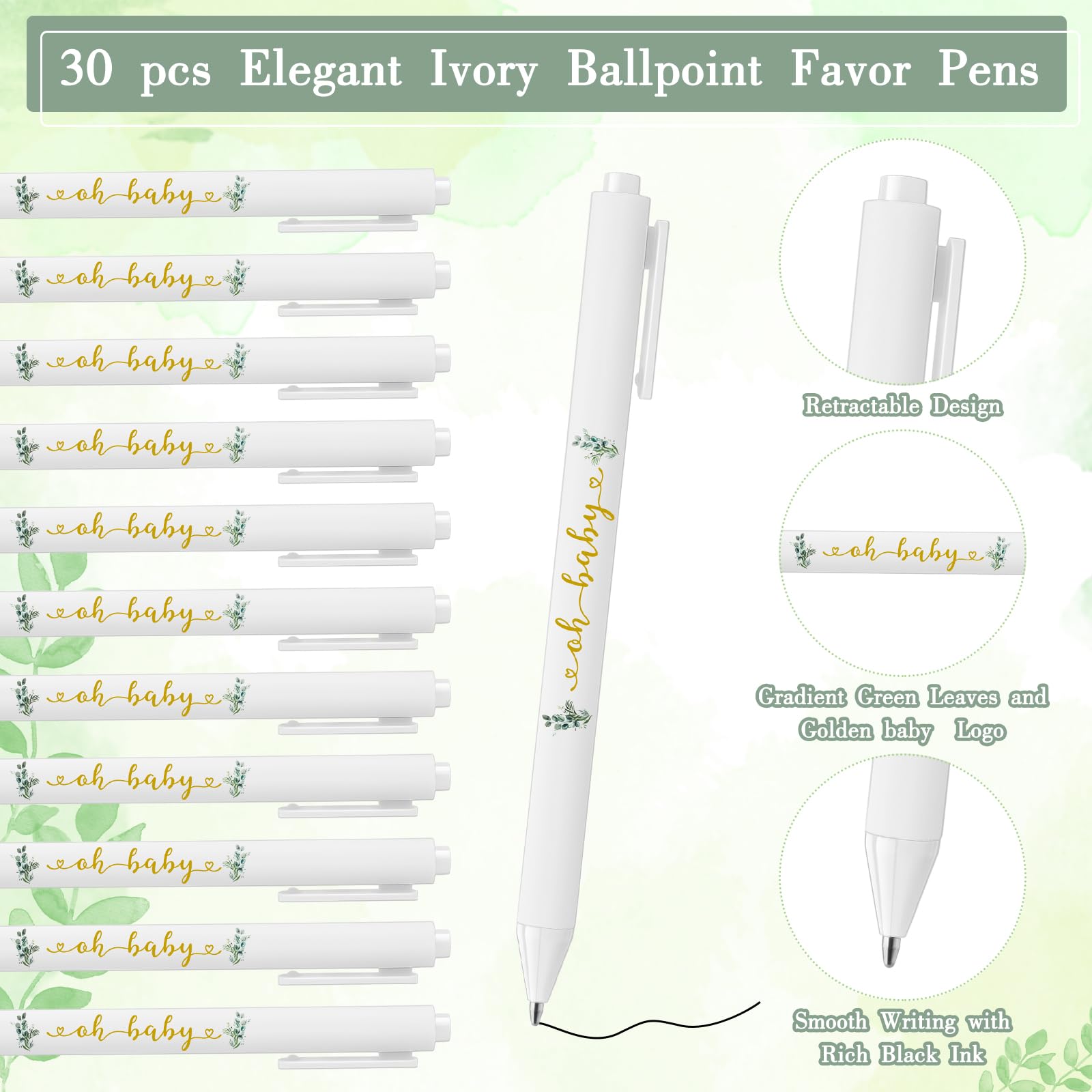 Snapklik.com : Tenceur 30 Set Baby Shower Pens Greenery Baby Shower ...