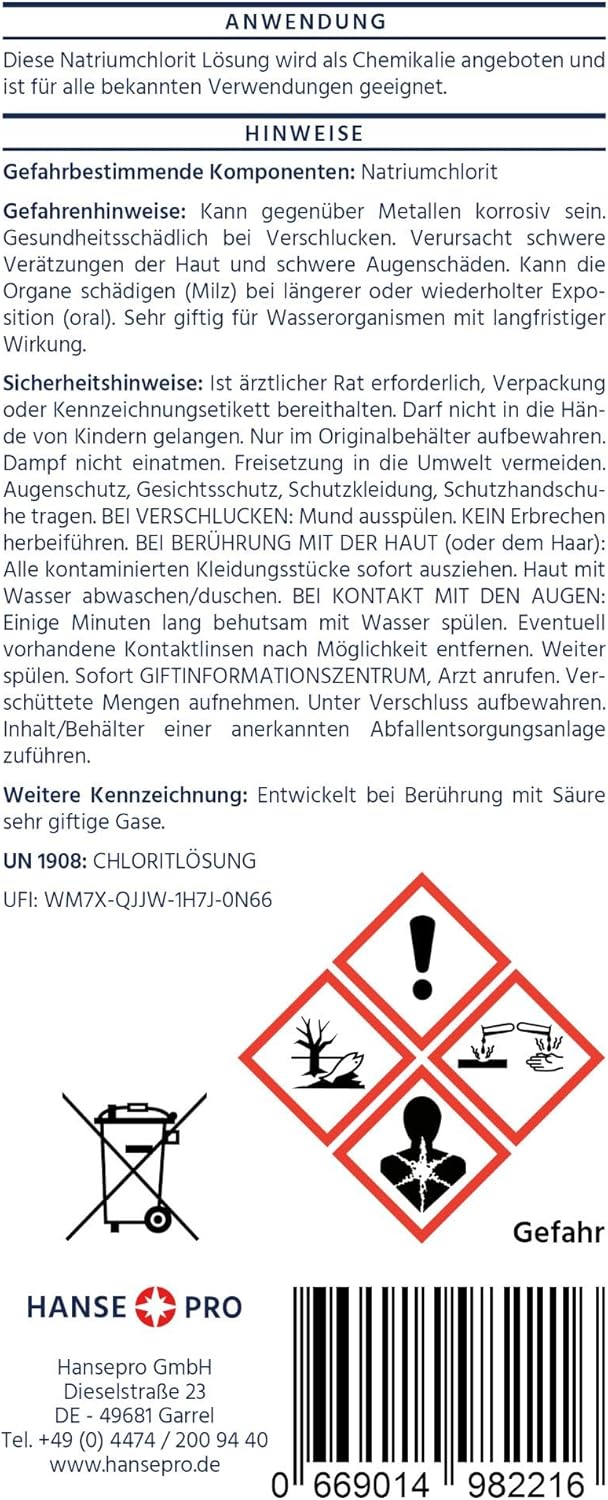 HANSE PRO Sodium Chlorite Solution (25%) 1 x 500 ml Sri Lanka | Ubuy