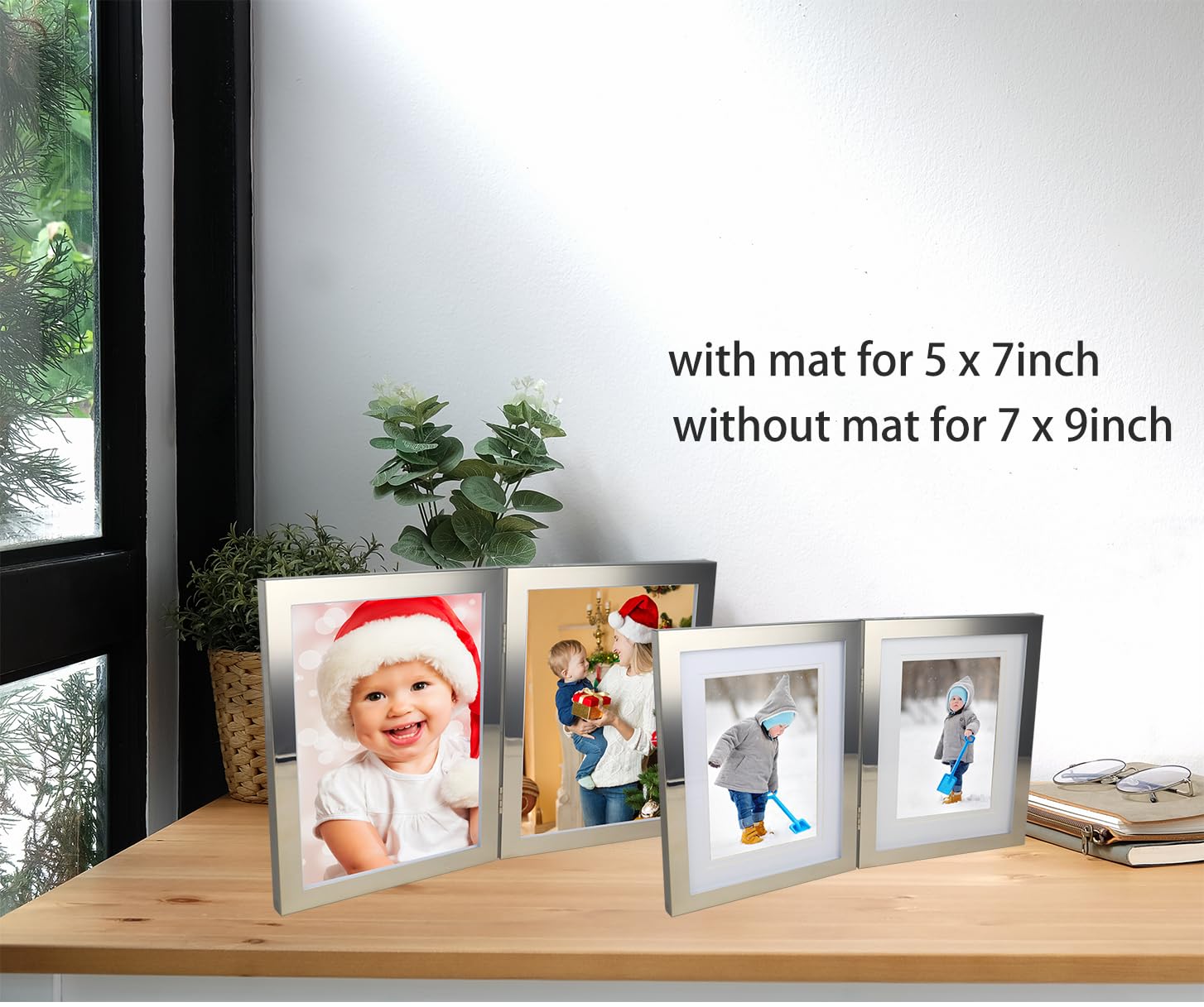 YiPinYin Premium Metal Hinged Double Frames 5x7 or 4x6, Silver Plated ...