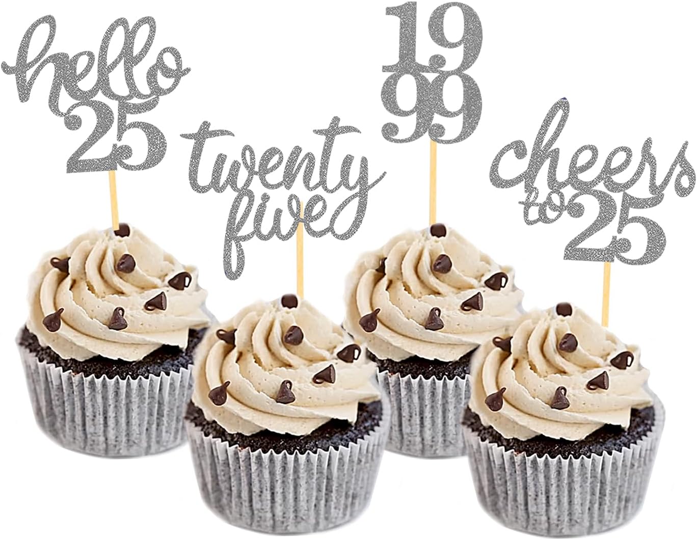 Amazon.com: 24Pcs Glitter 25th Birthday Cupcake Toppers, Hello 25th ...