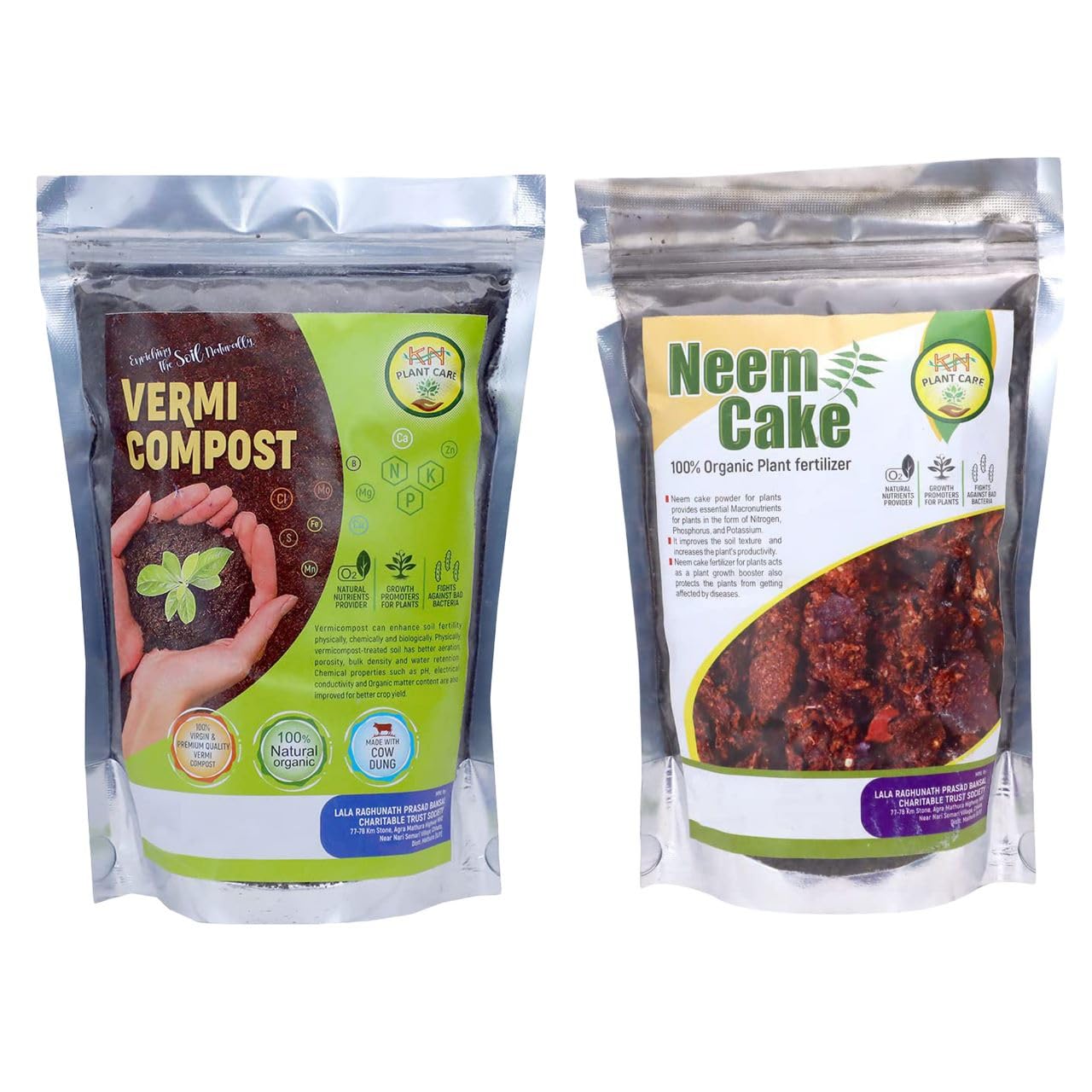 KN Plant Care Vermicompost Khad &Neem Cake (Pack of 2, 900gm each) with ...