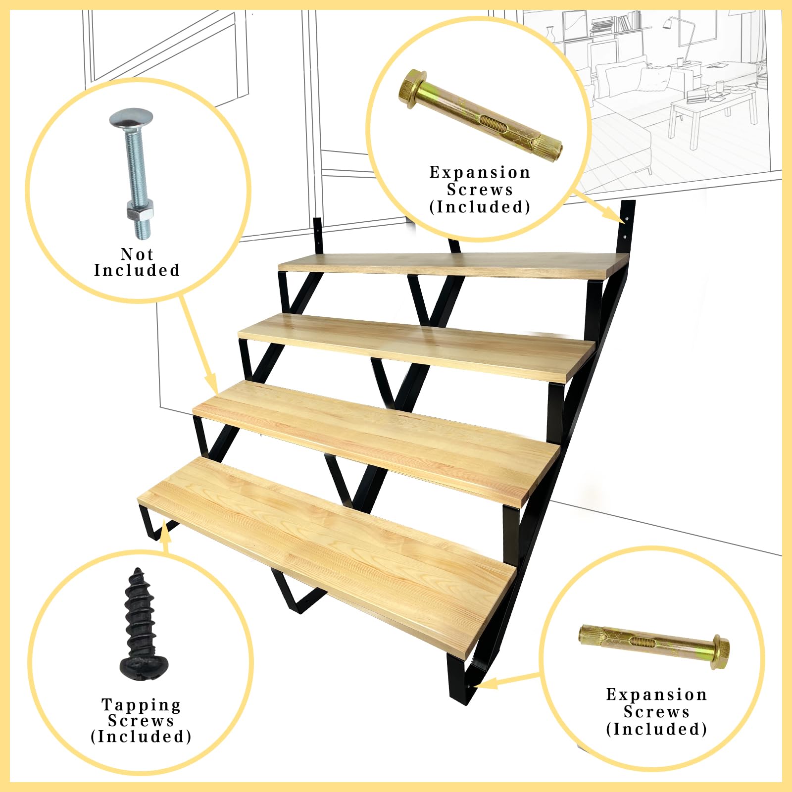 Snapklik.com : 3 Packs Metal Stair Step Stringers, 4 Step Steel Riser ...