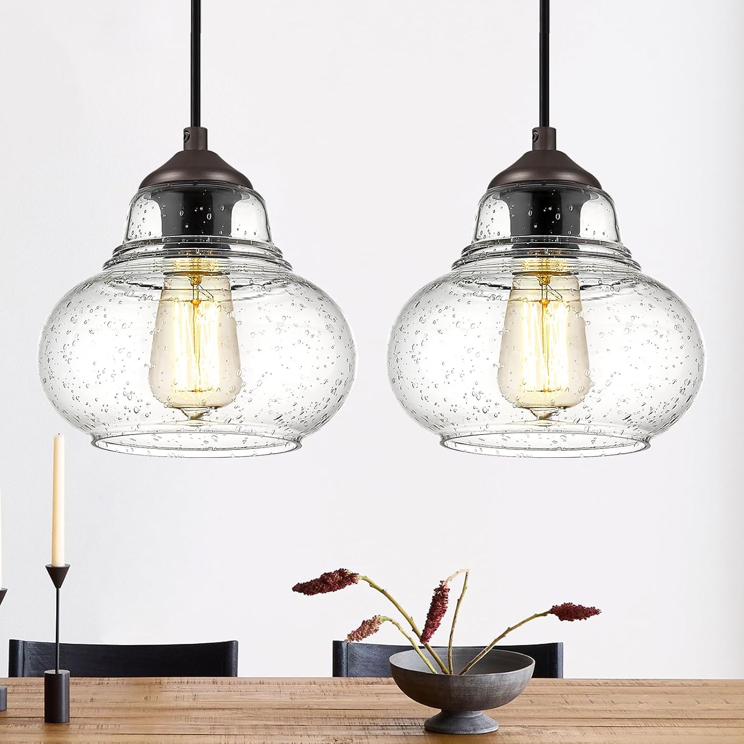 ELYONA 2 Pack Bubble Glass Pendant Lights, 8 Inch Vintage Hanging Lamp ...