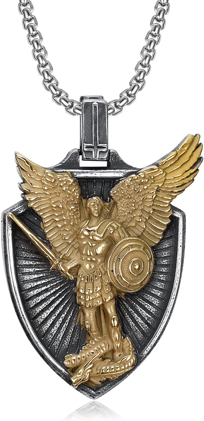 MOYOZZ Mens Catholic Christian Saint St Michael Medal Medallion Shield ...