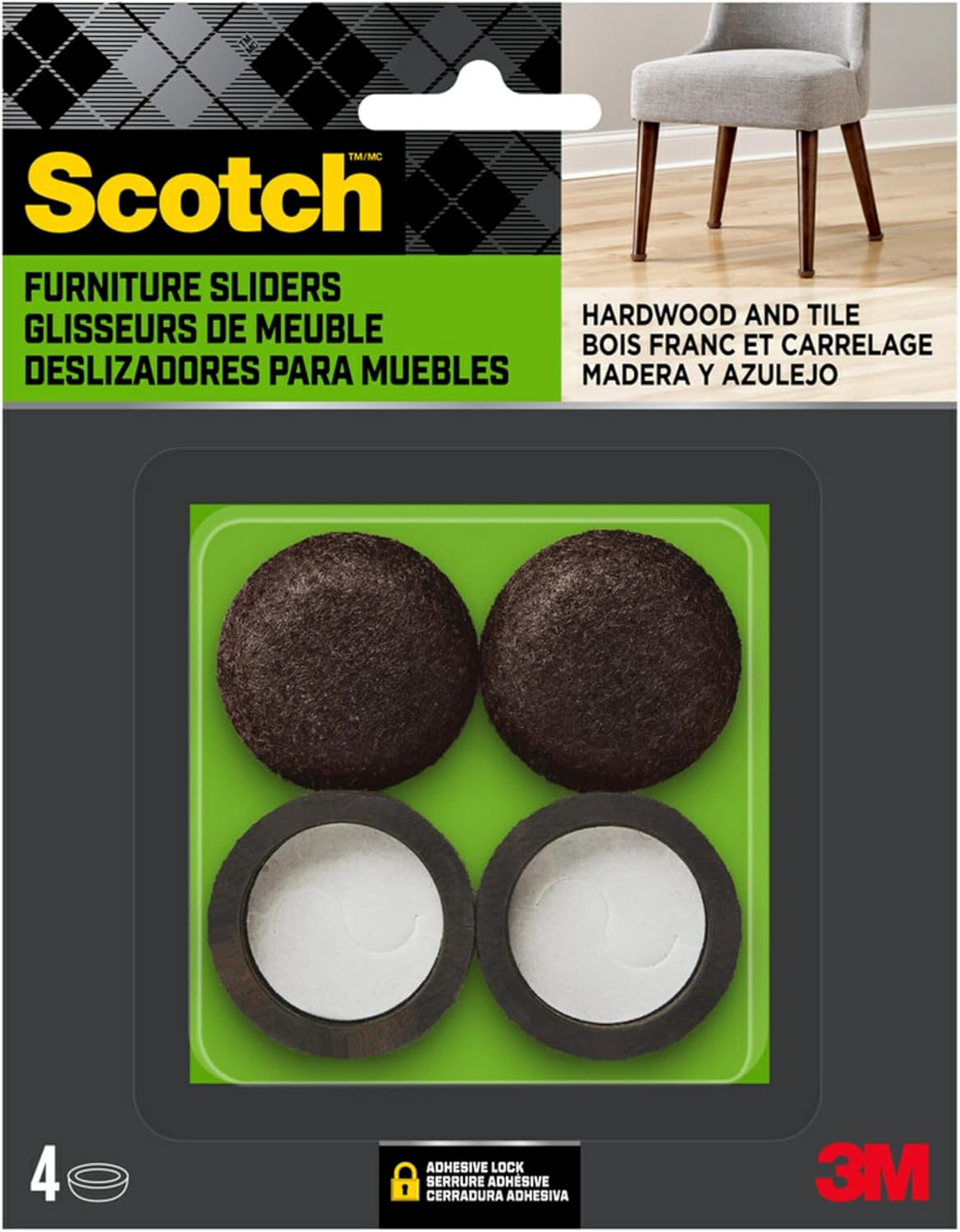 Amazon.com: Scotch Felt Pad Cups, 6-Pack of 4 1-1/4 in. Round, Adhesive ...