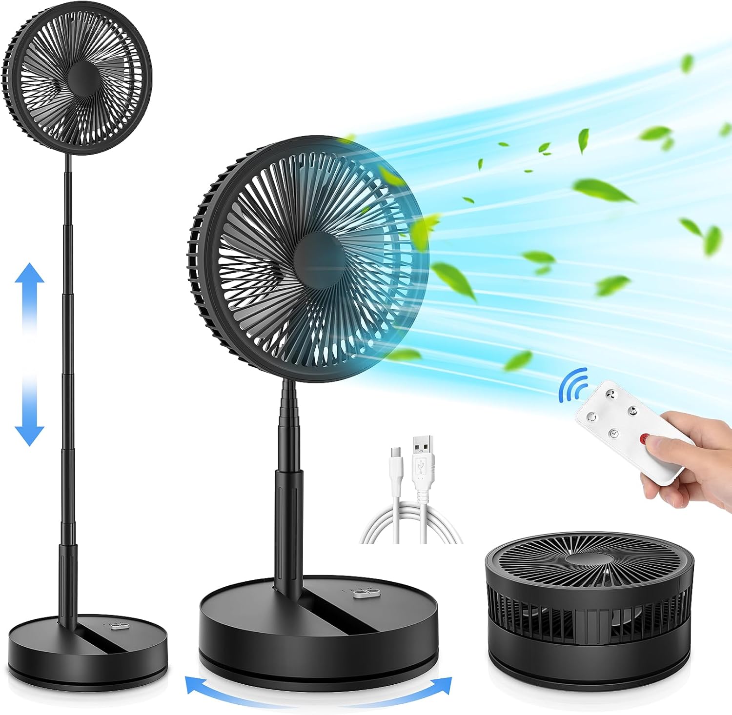 Amazon.com: LIPETY Portable Foldable Rechargeable Oscillating Fan - 9 ...