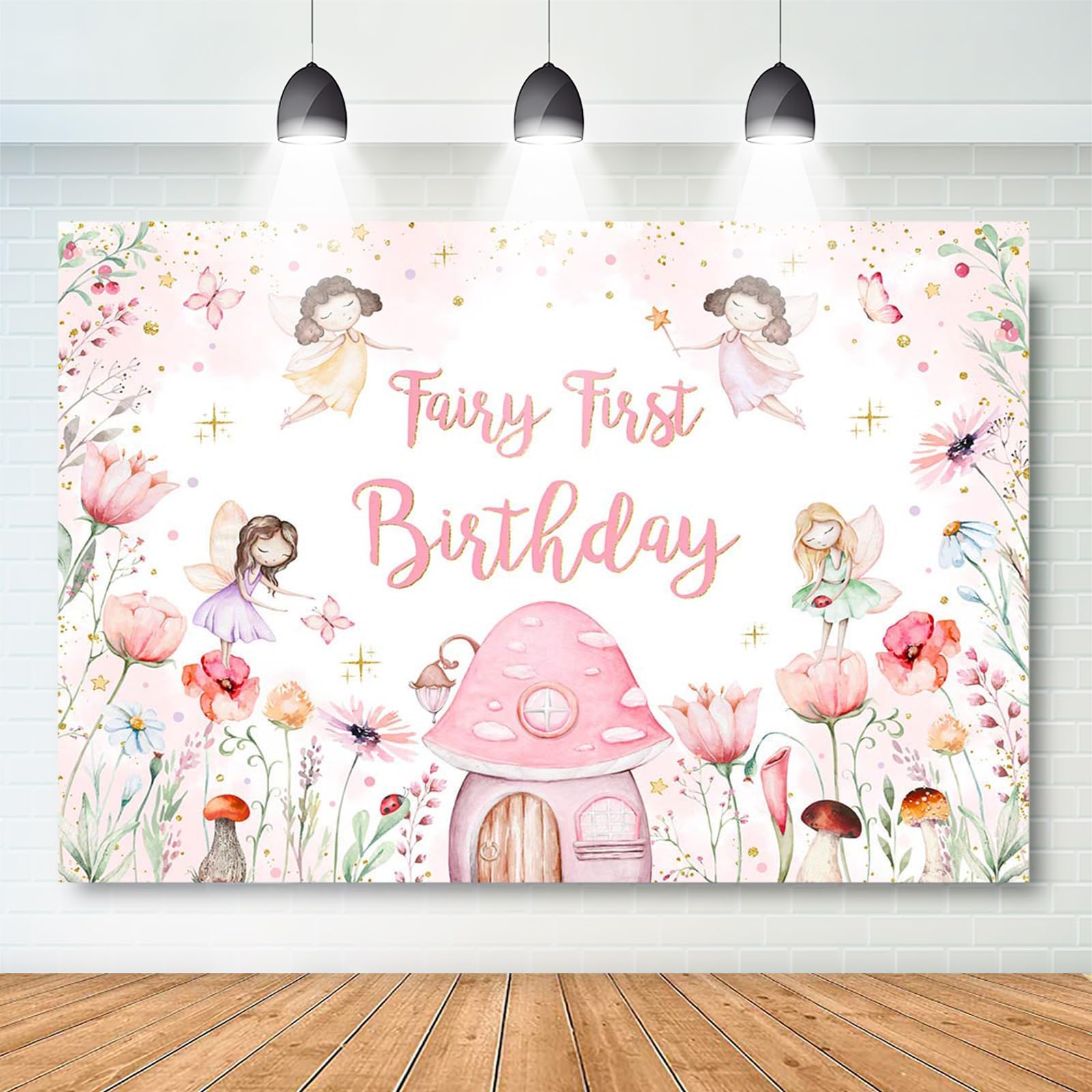 Amazon.com : Mocsicka Fairy First Birthday Backdrop for Girl Pink ...