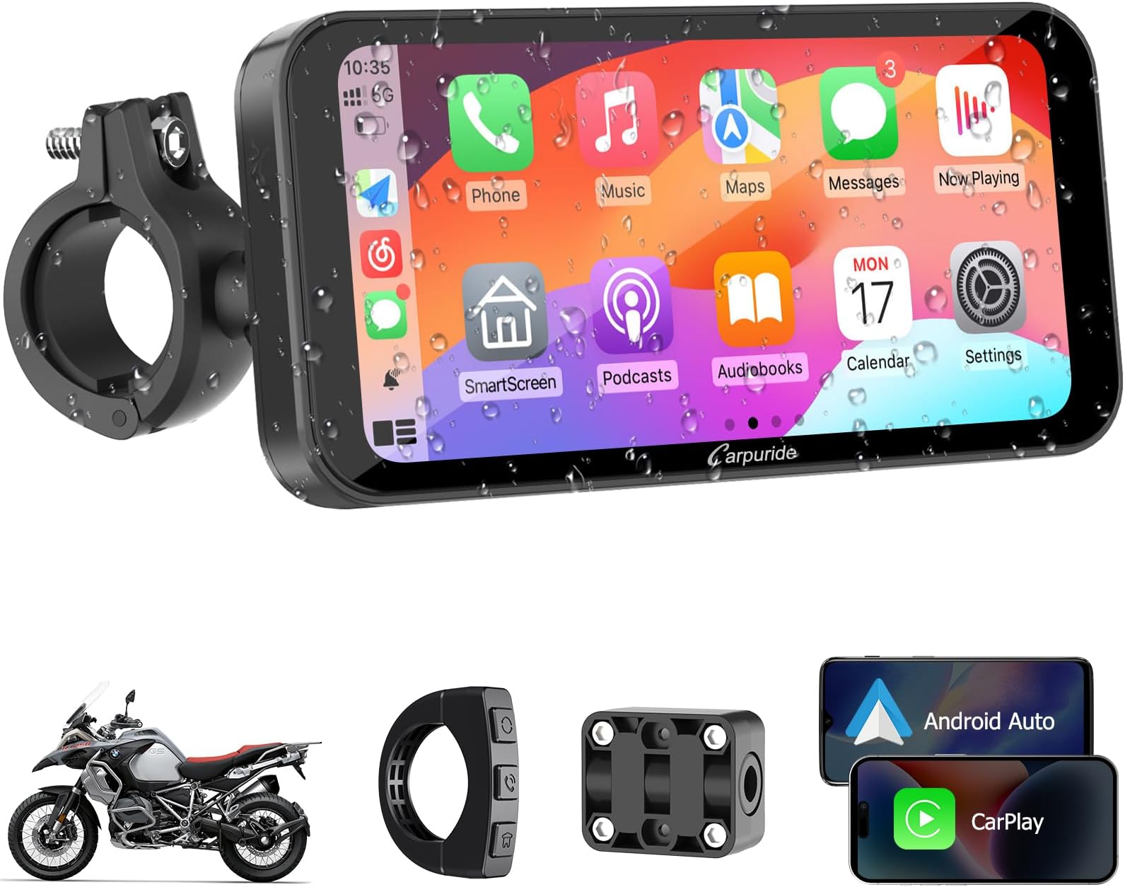 Carpuride W603 Écran Carplay pour Moto, CarPlay sans Fil et Android ...