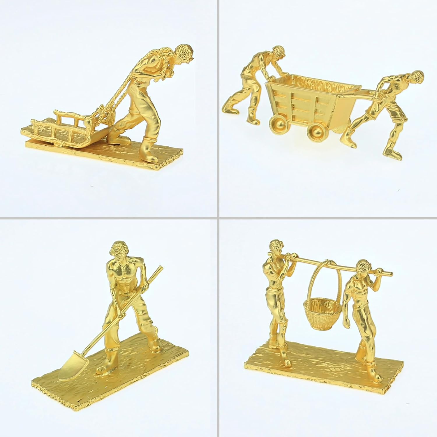 Amazon.com: Miner Statue Gold Decor Vivid Art Sculpture Set of 4 Golden ...