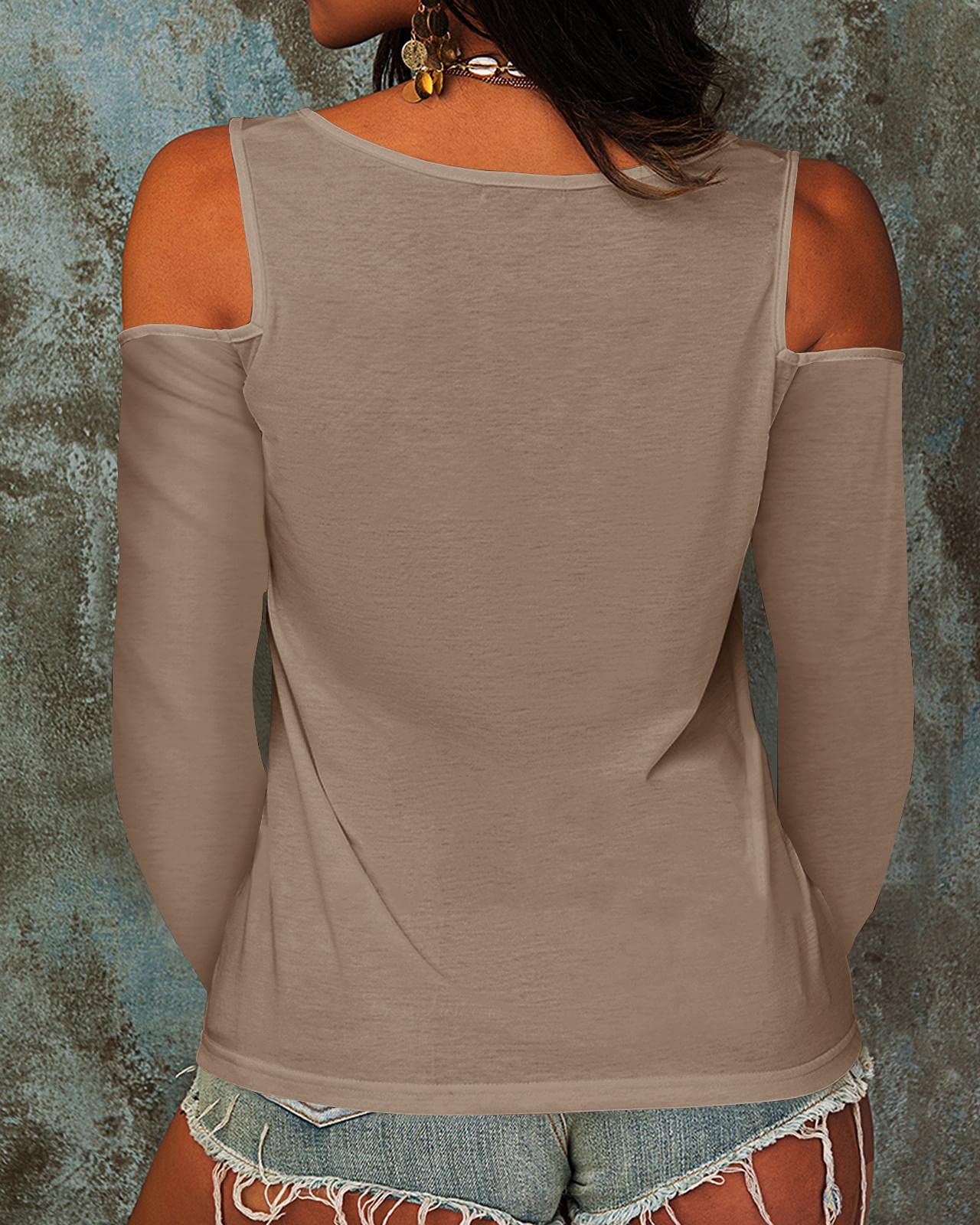 size xl Jeanewpole1 Womens Scoop Neck Cut Out Shoulder Long Sleeve T ...