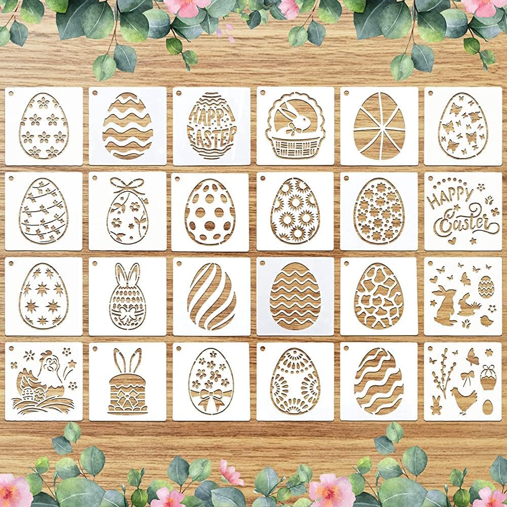 24 Pcs Drawing Stencils for Kids, Easter Stencils Templates, 8x8cm ...