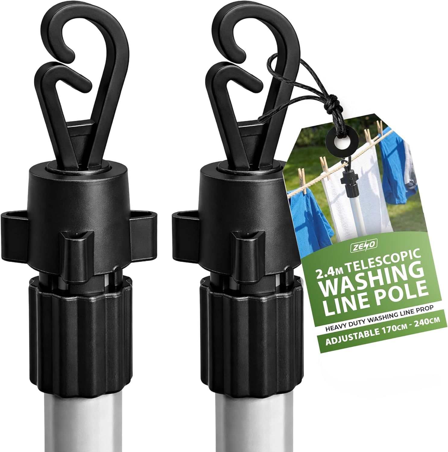 ZENO 2.4M Washing Line Prop Pole | Adjustable Washing Line Prop 170 ...