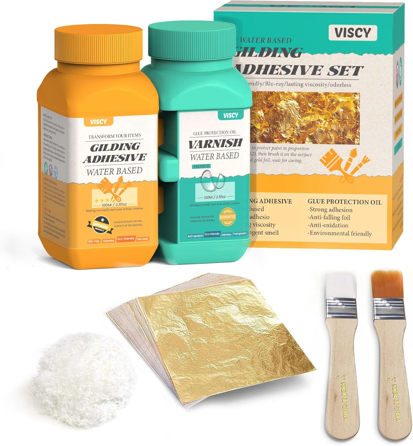 Amazon.de: VISCY Blattgold Kleber Set mit 100ml Blattmetallkleber auf ...