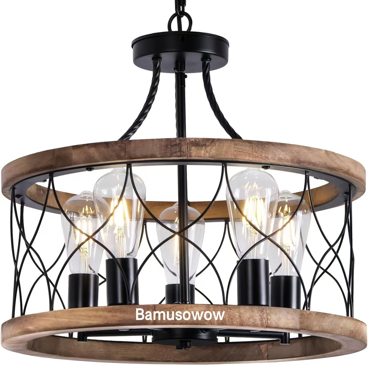 Bamusowow 18" Solid Wood Farmhouse Chandelier 5-Light for Dining Room ...