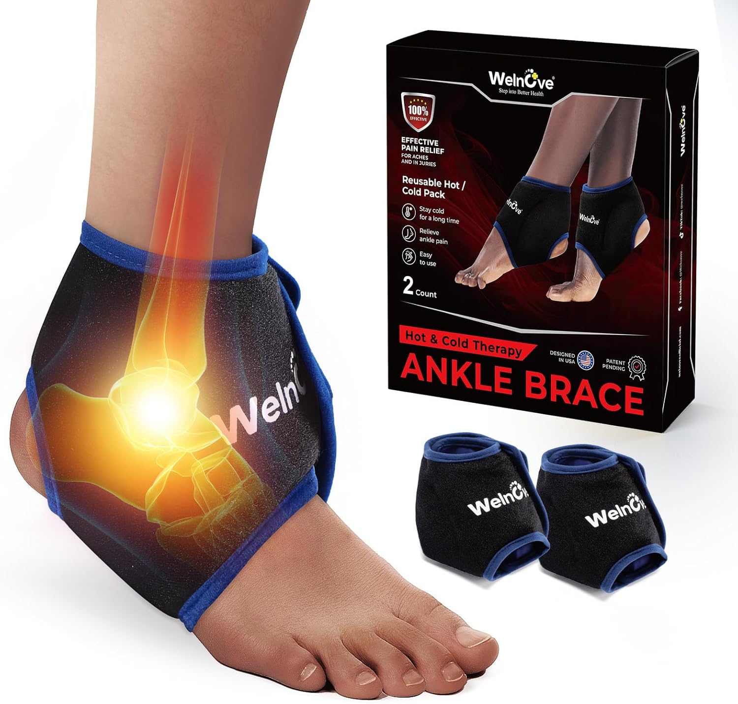 Amazon.com: Welnove Ankle Ice Pack Wrap - 2 Pcs Reusable Gel Cold Packs ...