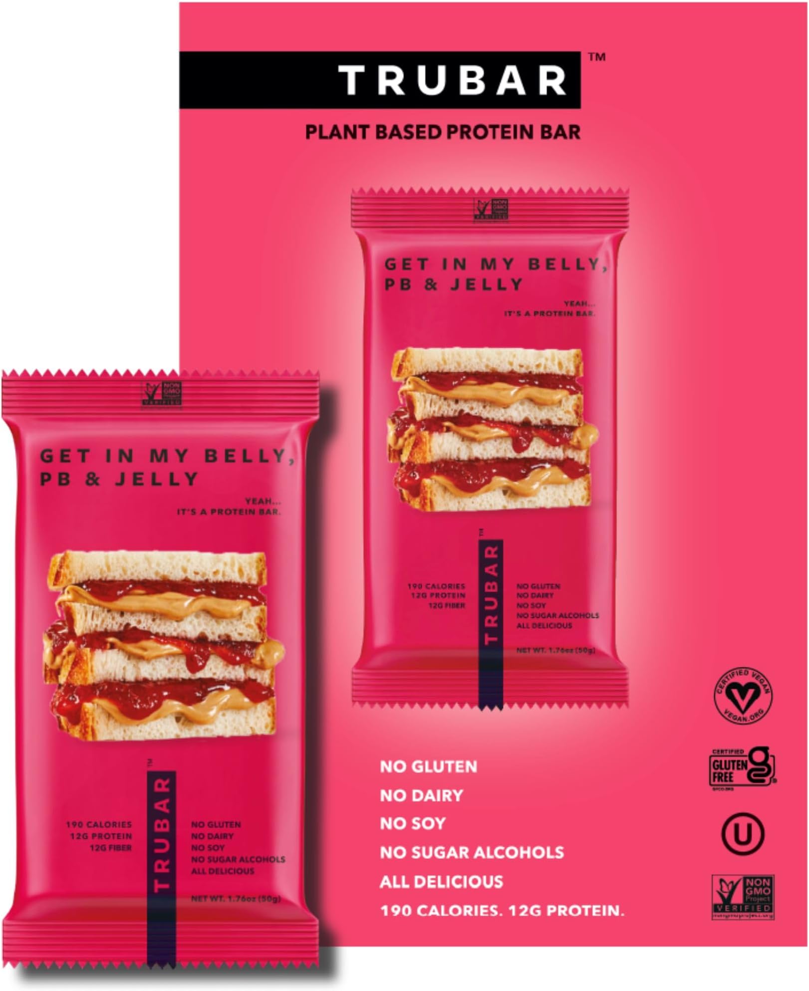 Amazon.com: TRUBAR Vegan Protein Bar, Oh Oh Cookie Dough, Gluten Free ...