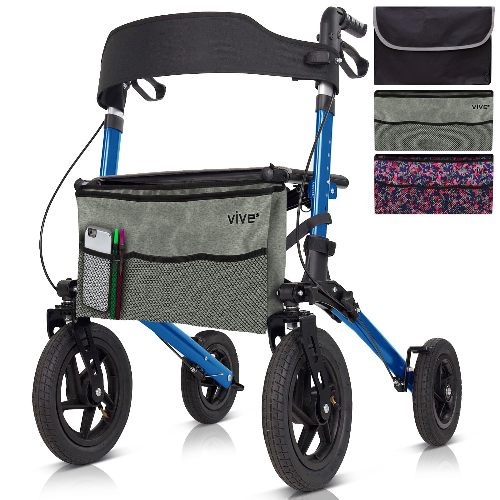 Amazon.com: Vive All-Terrain Rollator Walker with 12” Pneumatic Wheels ...