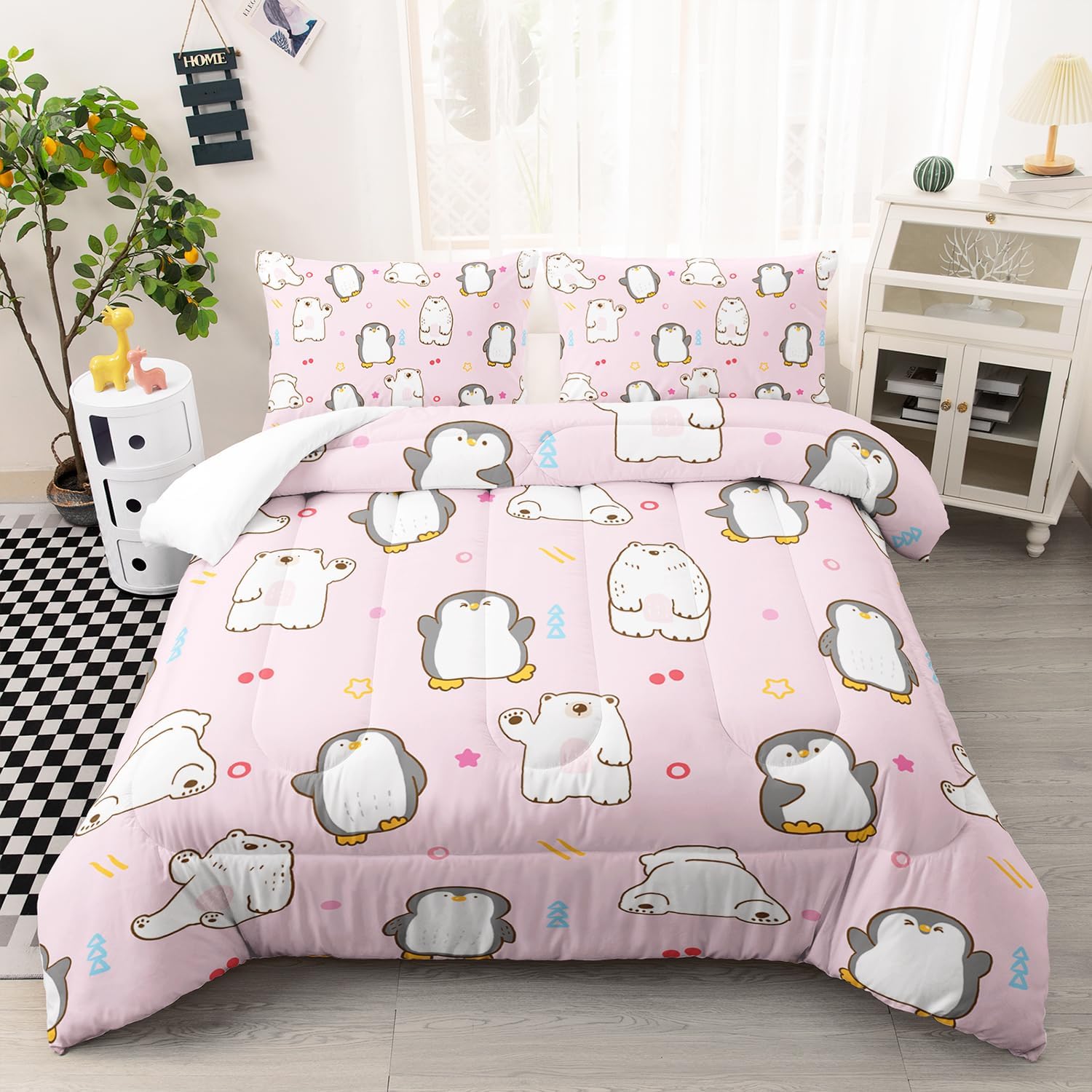 Amazon.com: AILONEN Cute Cartoon Penguin Comforter Set Bed in a Bag ...