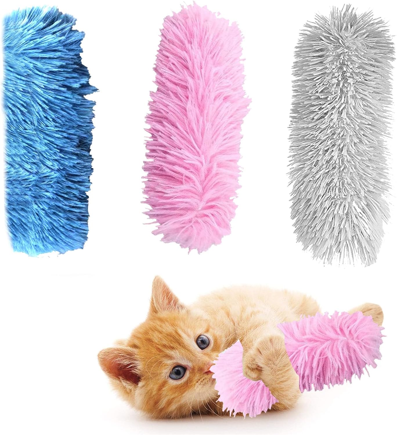HAWAKA 3 Pack Cat Kicker Toys,11" Long Soft Plush Cat Toys Interactive ...