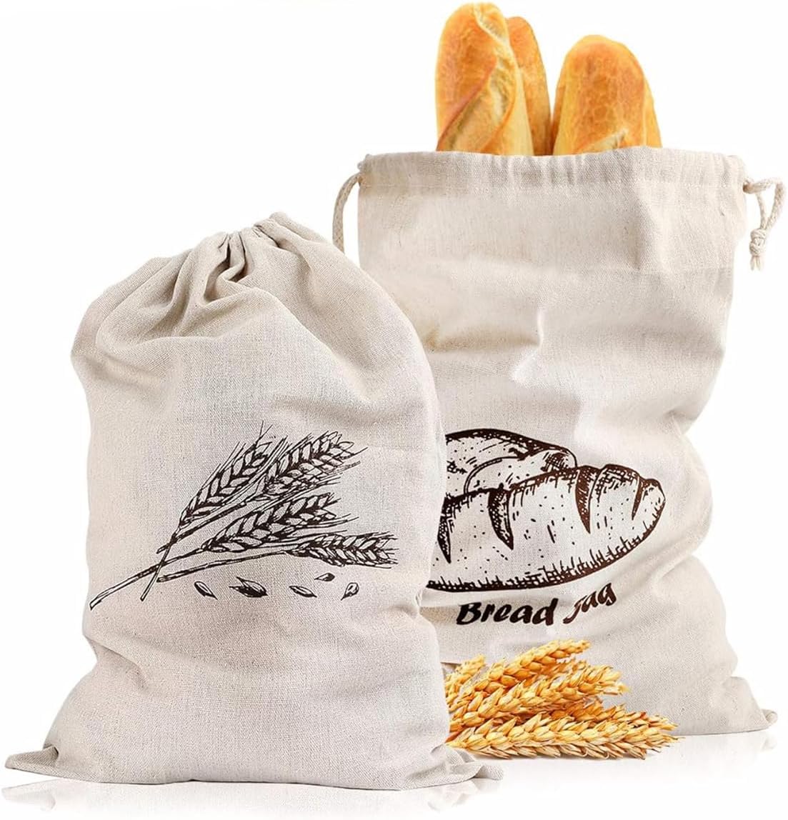 Amazon.com: Woanger Linen Bread Bags (3 Packs) Burlap Reusable ...