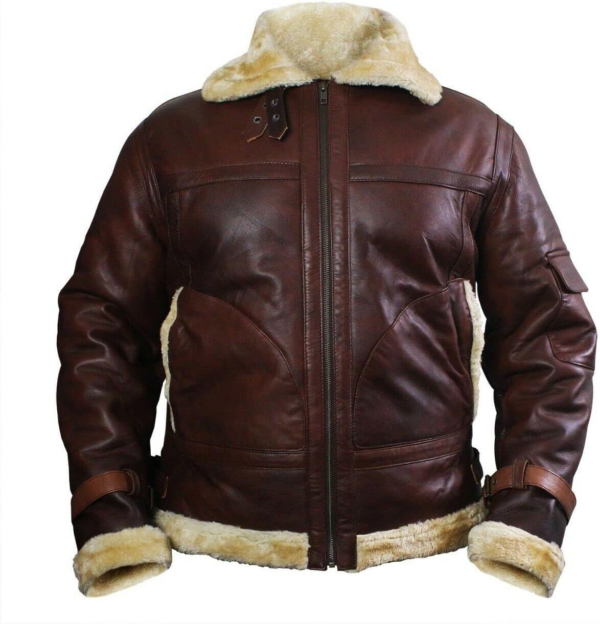 Mens Genuine Shearling Sheepskin Leather Bomber Pilot B3 Jacket (as8 ...